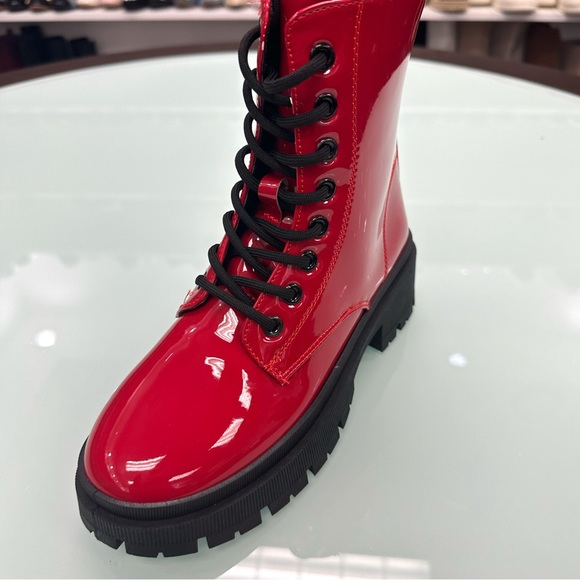 Shoes | Red Combat Lace Up Bootie | Poshmark